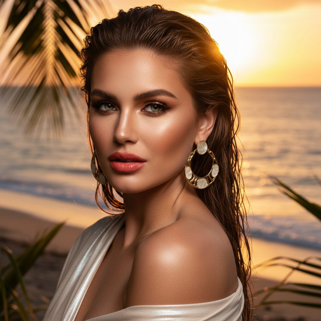 Beautiful Female Model Beach Sunset Prompts - GAMA PROMPT